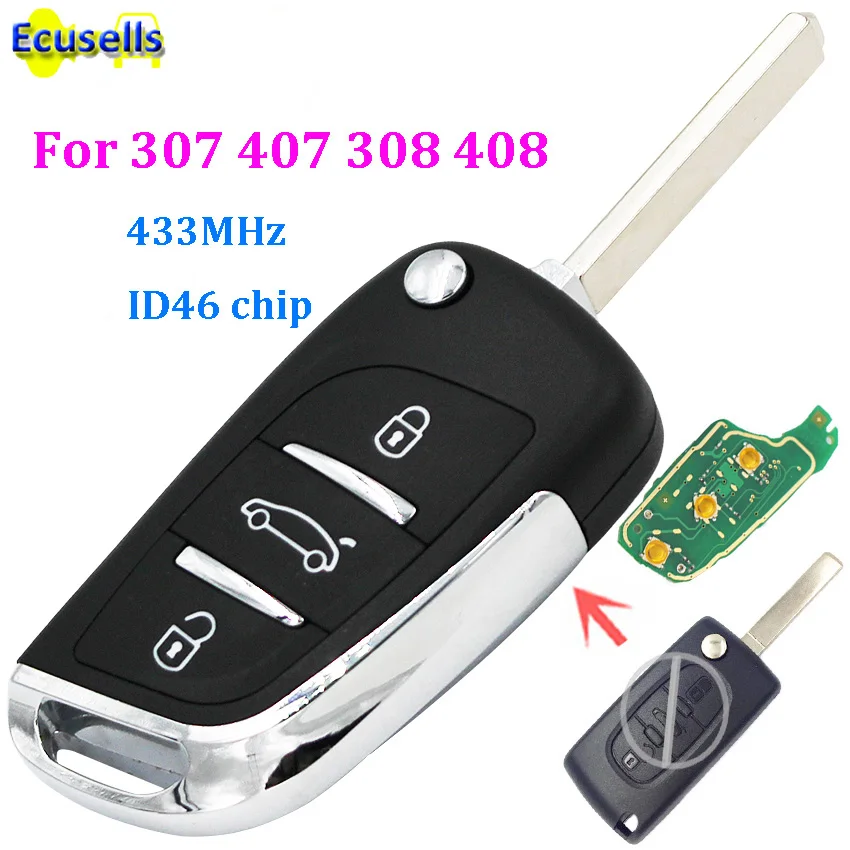 Chave remota dobrável estilo ds, chave com 3 botões 307 mhz 407 mhz e ...