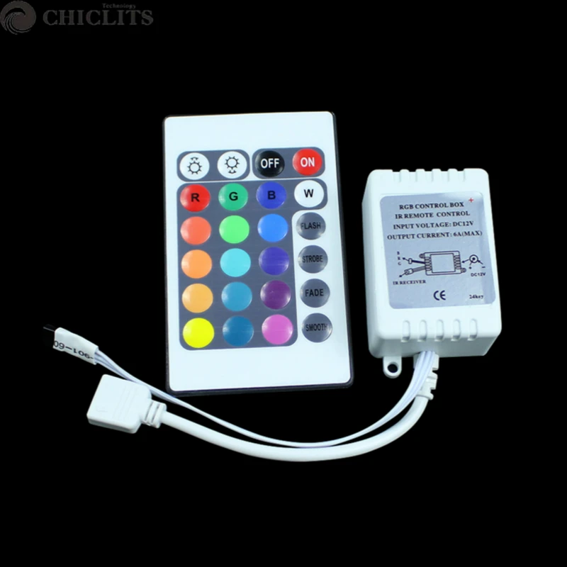DC 12V 24 Key Wireless Led IR Remote Controller For 3528 5050 RGB LED ...