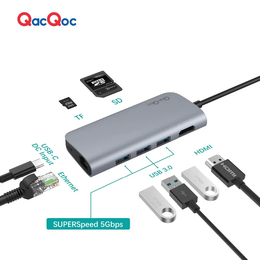 QacQoc GN30E Aluminium alloy USB C Hub with 3 USB 3.0 Ports 4K Output ...