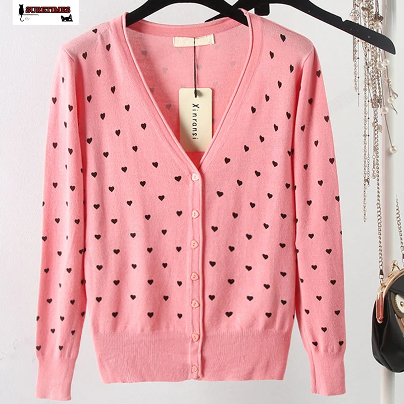 Heart Sweater 2019 Fashion Women Coat Small Love Heart Sweater Cardigan ...