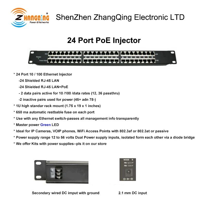 24 Port POE Injector Mid-span Passive POE Patch Panel, power 24 10/100 ...