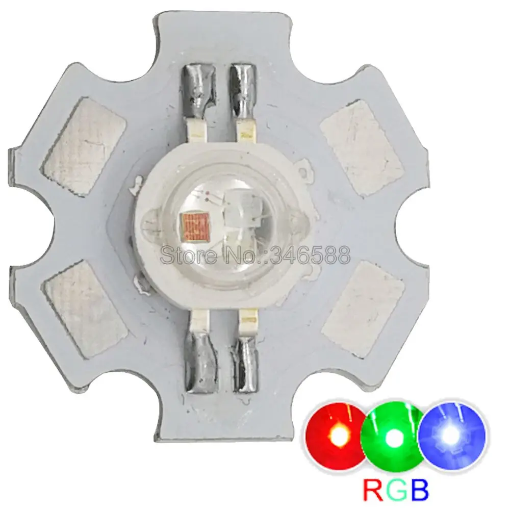 Emisor de luz LED de alta potencia, 3W, RGB, a todo Color, 4 pines, Chip Epileds 45mil con Base ...