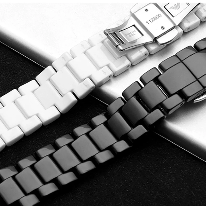 High-end Black / White Ceramic Watch Strap 22mmx11mm Watchband Ceramic ...