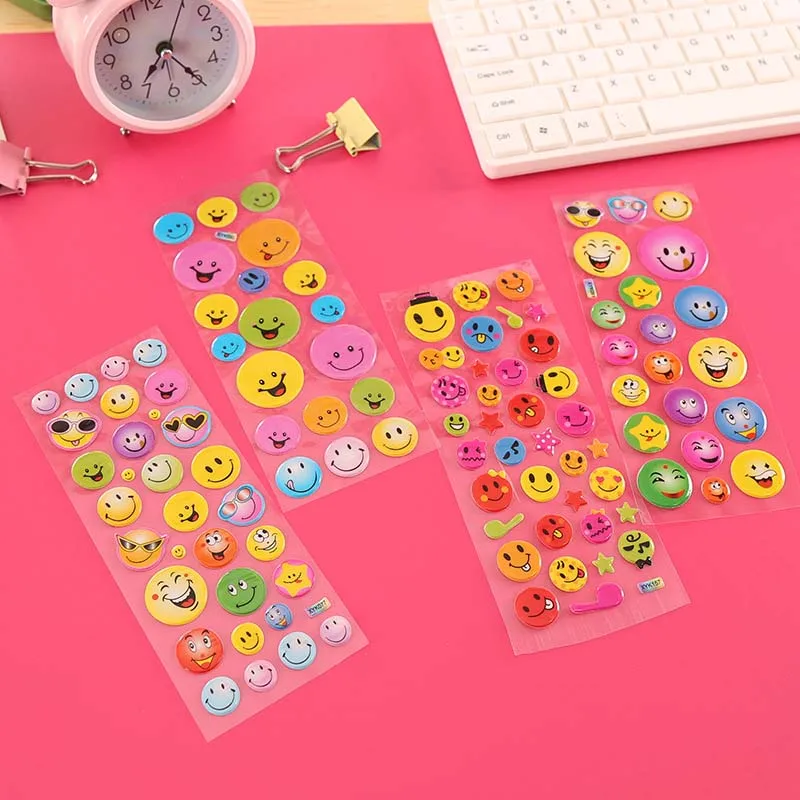 5 Sheet 3D Smile Stickers Cartoon Pvc Waterproof Puffy Bubble Sticker ...