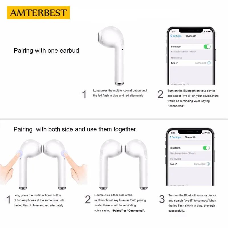 Hot Offer AMTERBEST High Quality I7 Wireless Bluetooth Earphone In-Ear ...
