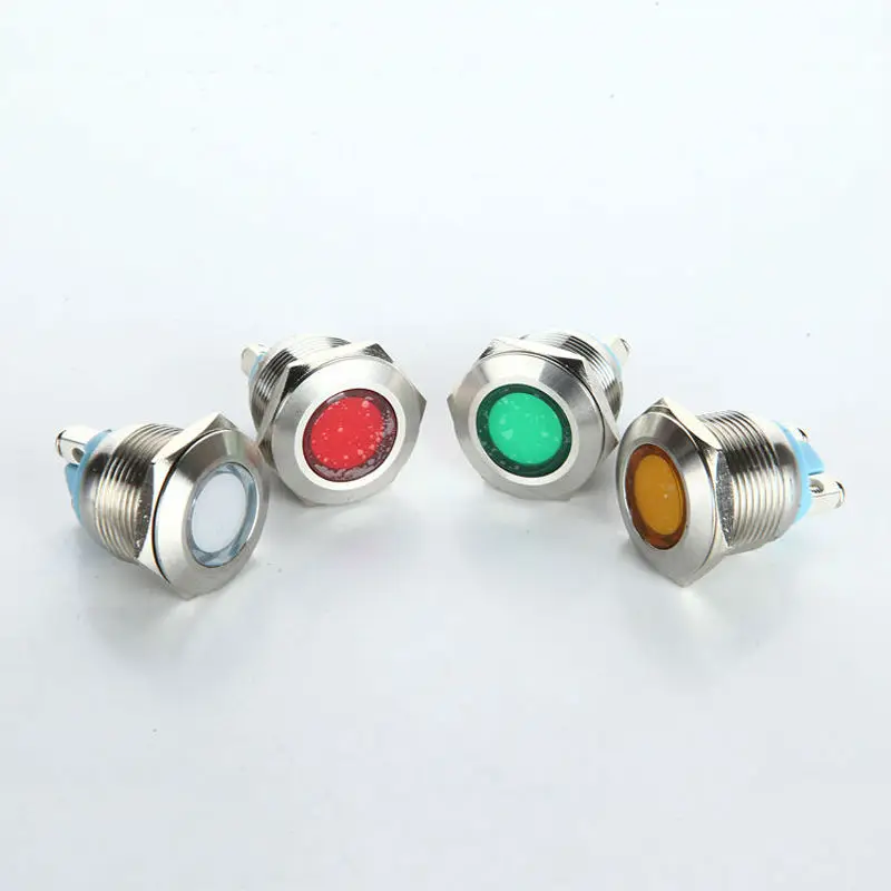 1pcs 19mm Waterproof Metal Flat Round Indicator LED Lamp Signal Pilot ...