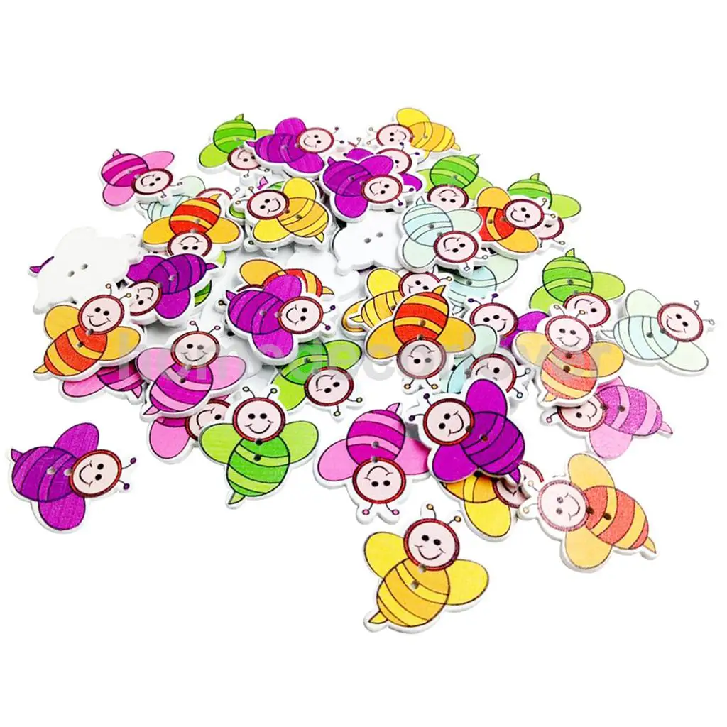 50 Pieces Assorted Color Bee Shape Wooden Buttons Scrapbooking ...