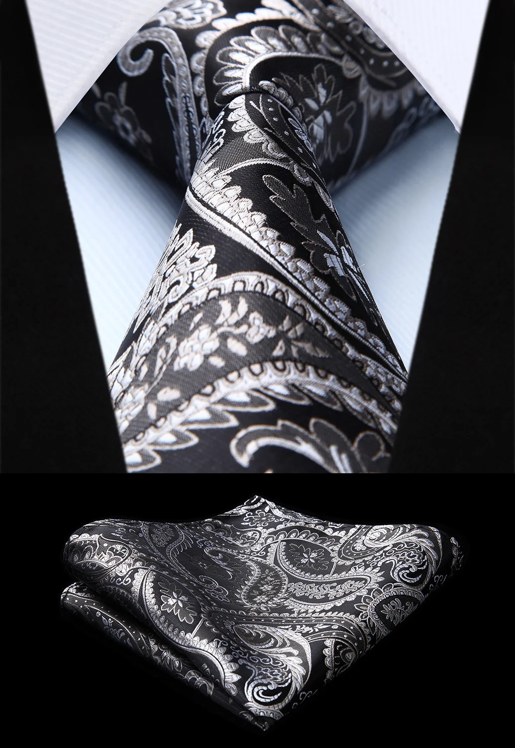 Mens Tie Classic Paisley Grey Silver Woven Silk Necktie Handkerchief Set Tf4015l8s In Mens Ties