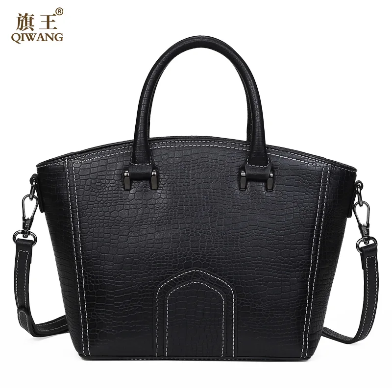 QIWANG Black Genuine Leather Bags Handmade Quality Handbags Women ...