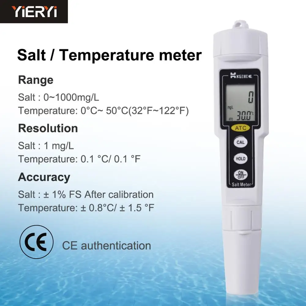 ปากกามือถือ Salinometer น้ำดิจิตอลเครื่องวัดความเค็มกันน้ำเครื่องทดสอบ ...
