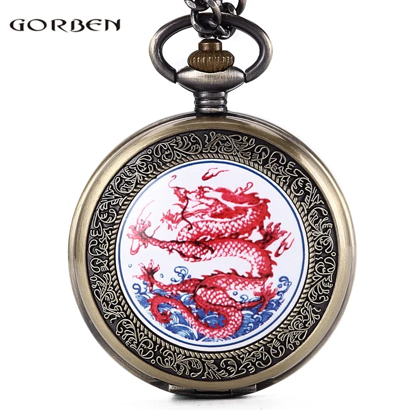 Vintage Chinese Traditions Red Dragon fly on the sea Design Pocket ...