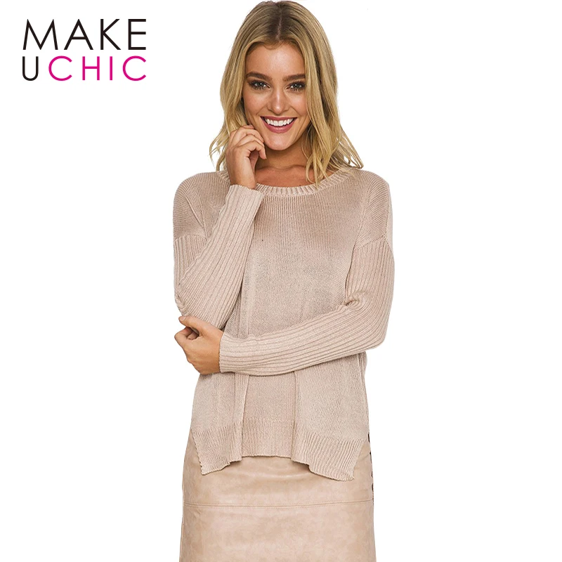 Makeuchic Apparel Vintage Cross Back Women Sweater Sexy Casual Knitted