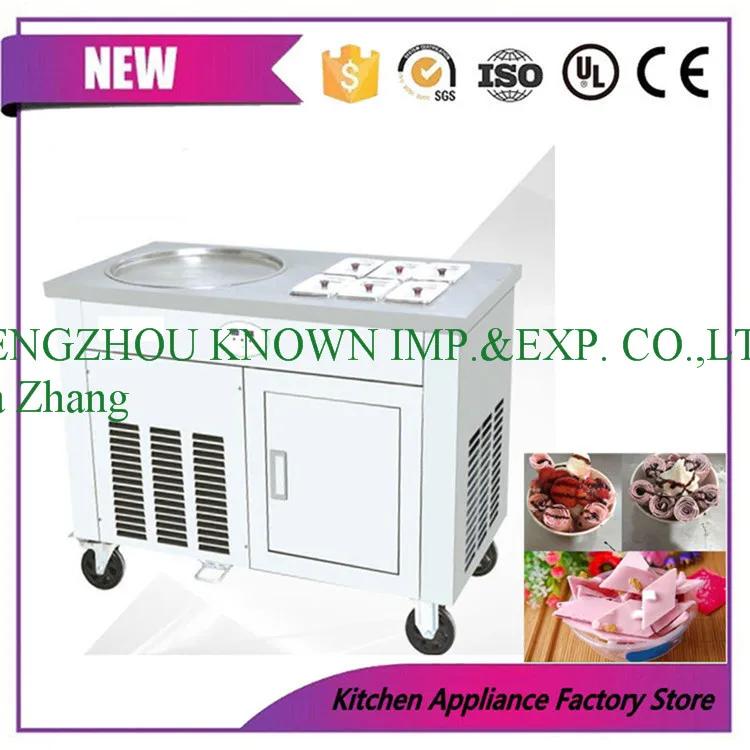 Free shipping 45 cm single round ice pan with 6 topping tanks of fried ...