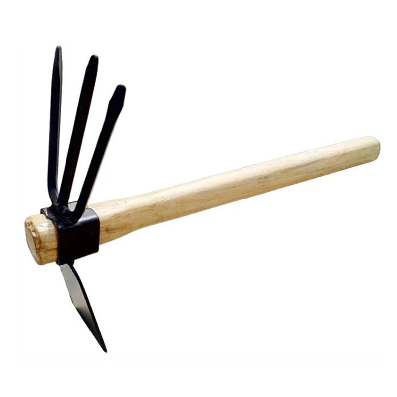 1 Pcs Wooden handle dual purpose hoe three tooth rake garden hoe two ...