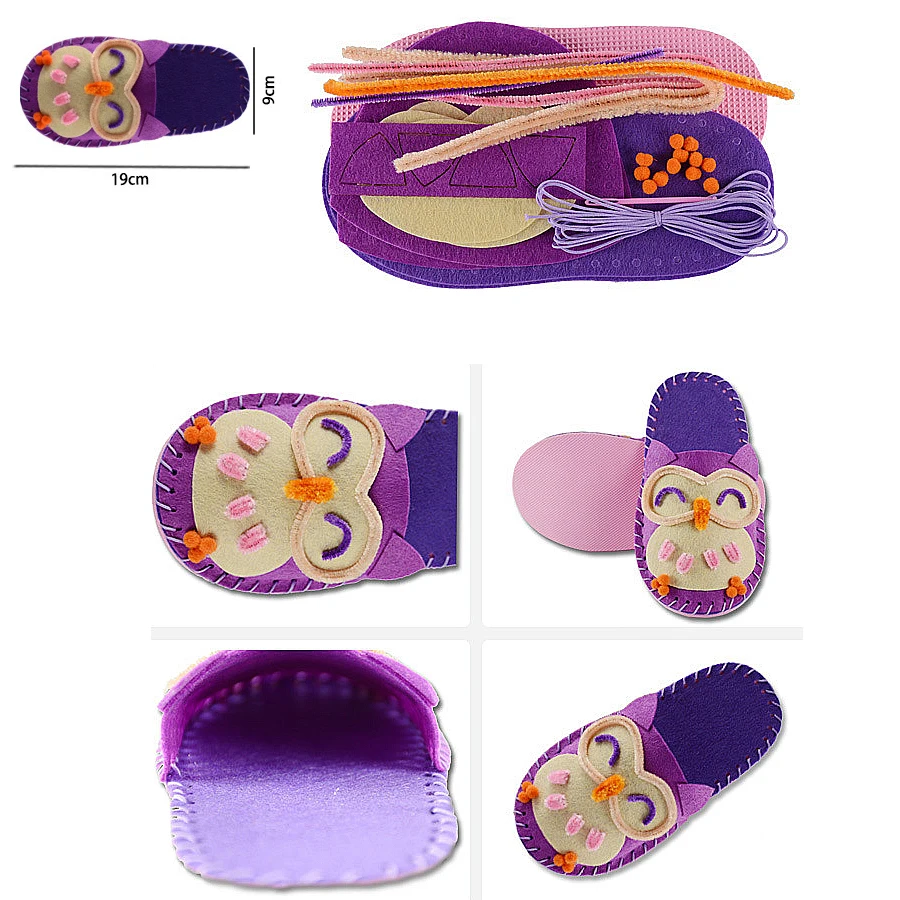 Diy Kids Craft Toy Handmade Cartoon Slippers Sewing Kit Kindergarten ...
