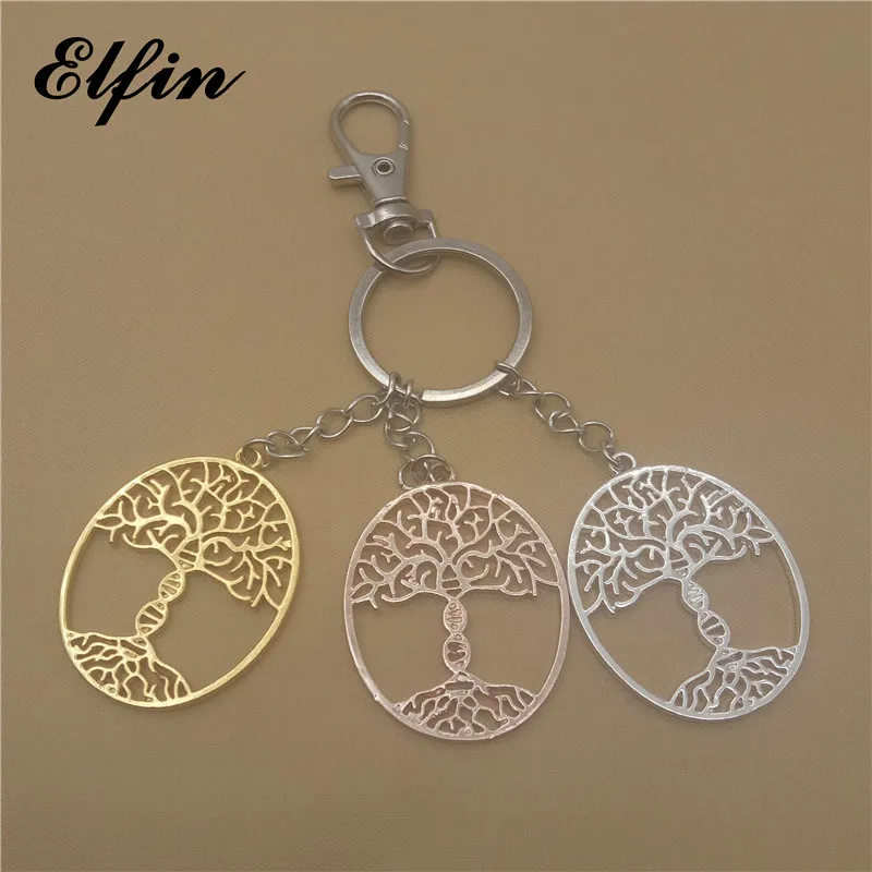 Elfin-Tree-of-life-with-a-DNA-trunk-Key-Chains-Gold-Color-Silver-Color ...