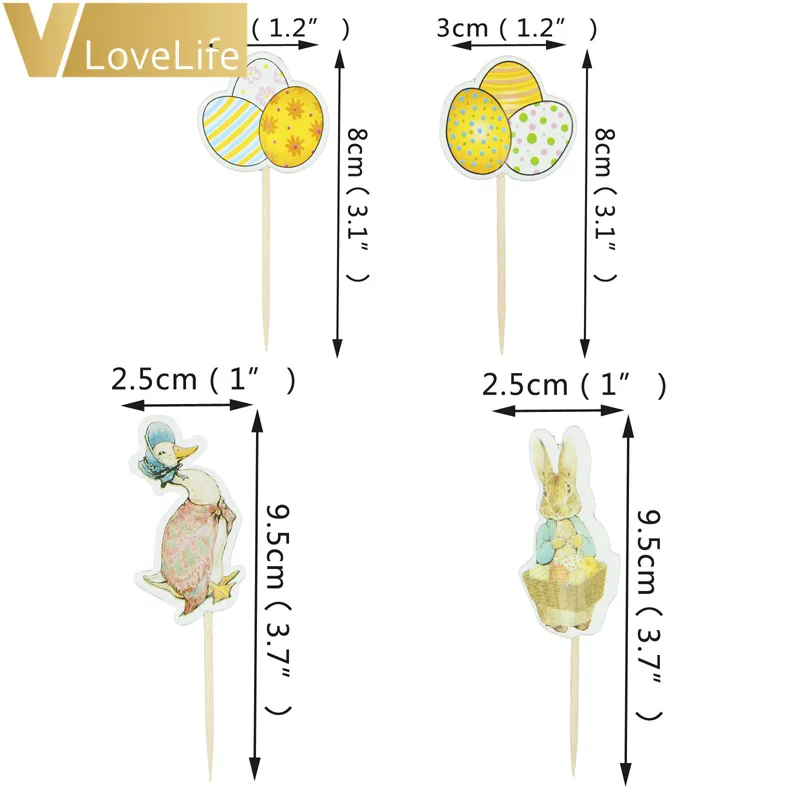 24pcs Easter Rabbit Eggs Party Cake Topper Wedding Cupcake Decoration ...