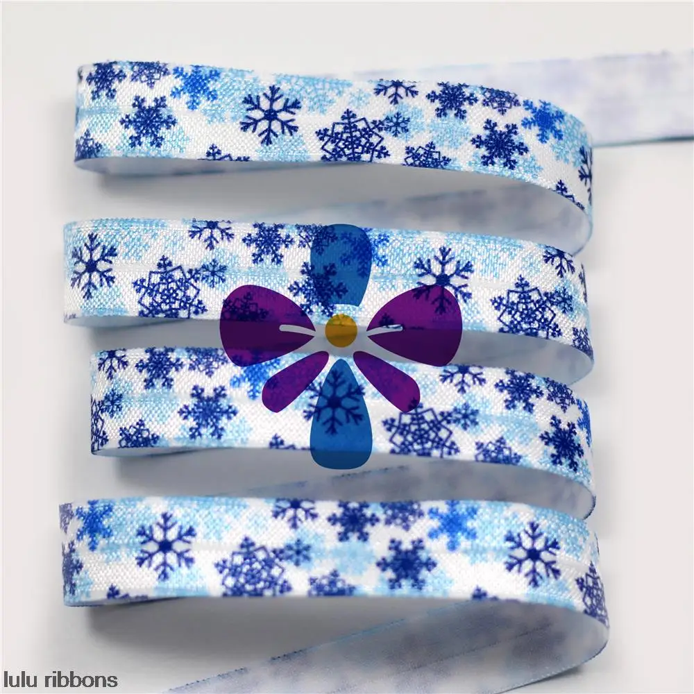 50 Yards Blue Snowflake Ribbon. Elastic Ribbon Grosgrain Christmas ...