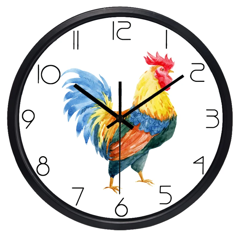 Brand-New-Rooster-Cock-Animal-Wall-Clock-for-Living-Room-No-Ticking ...