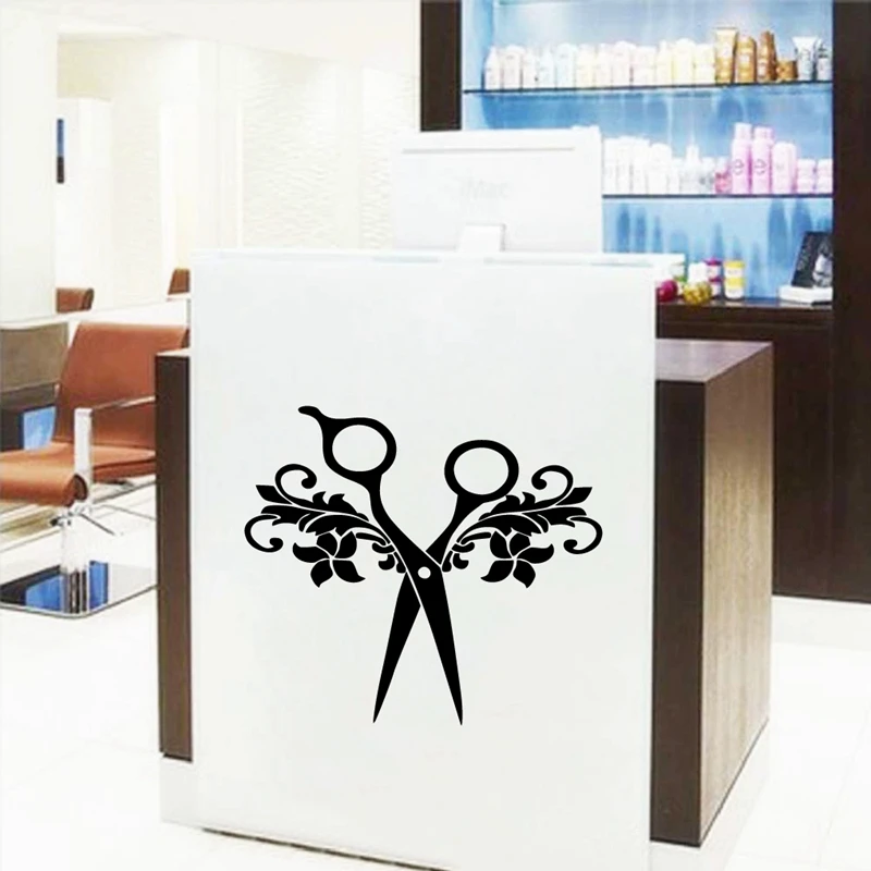 Hair Salon Sign Sticker Scissor Hairdresser Decal Barber Shop Vinyl ...