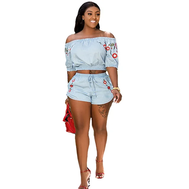 Off The Shoulder 2 Piece Set Women Floral Print Crop Top And Shorts Set