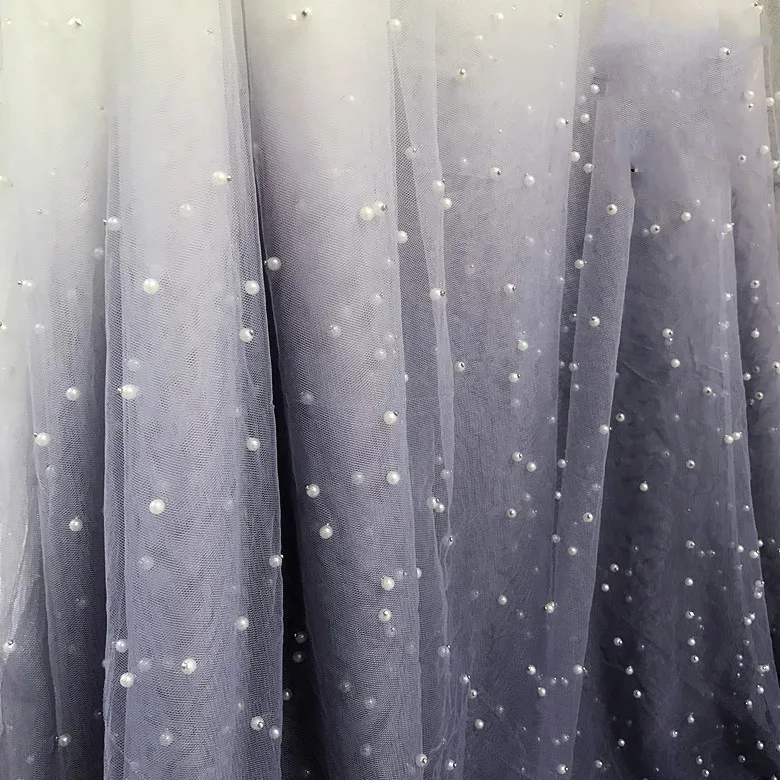 Gradient Mesh Fabric Beaded Pearl Cloth For Dress Curtains Translucent ...