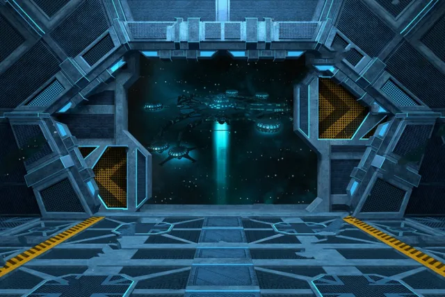 Spaceship Interior Inside of space station with open doors Photo ...