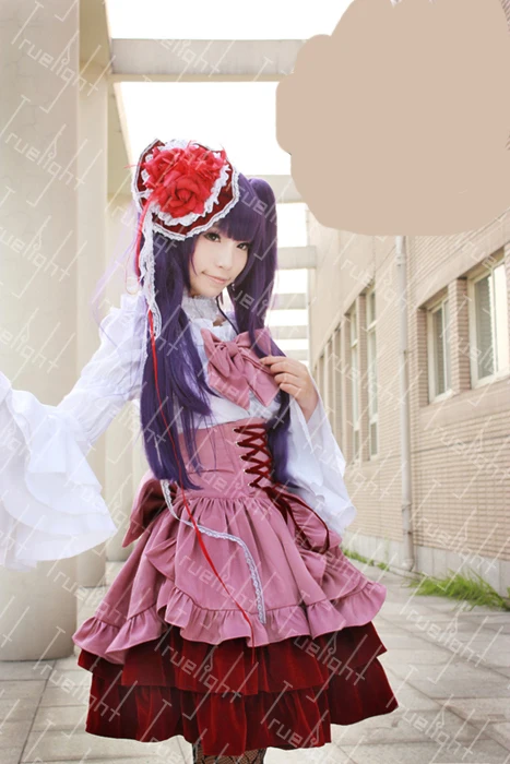 Anime Umineko No Naku Koro Ni Furudo Erika Pink Cosplay Costume With Hair Accessory On