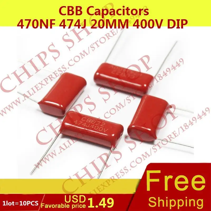 1LOT=10PCS CBB Capacitors 470nF 474J 20MM 400V DIP 470000pF 0.47uF|cbb ...