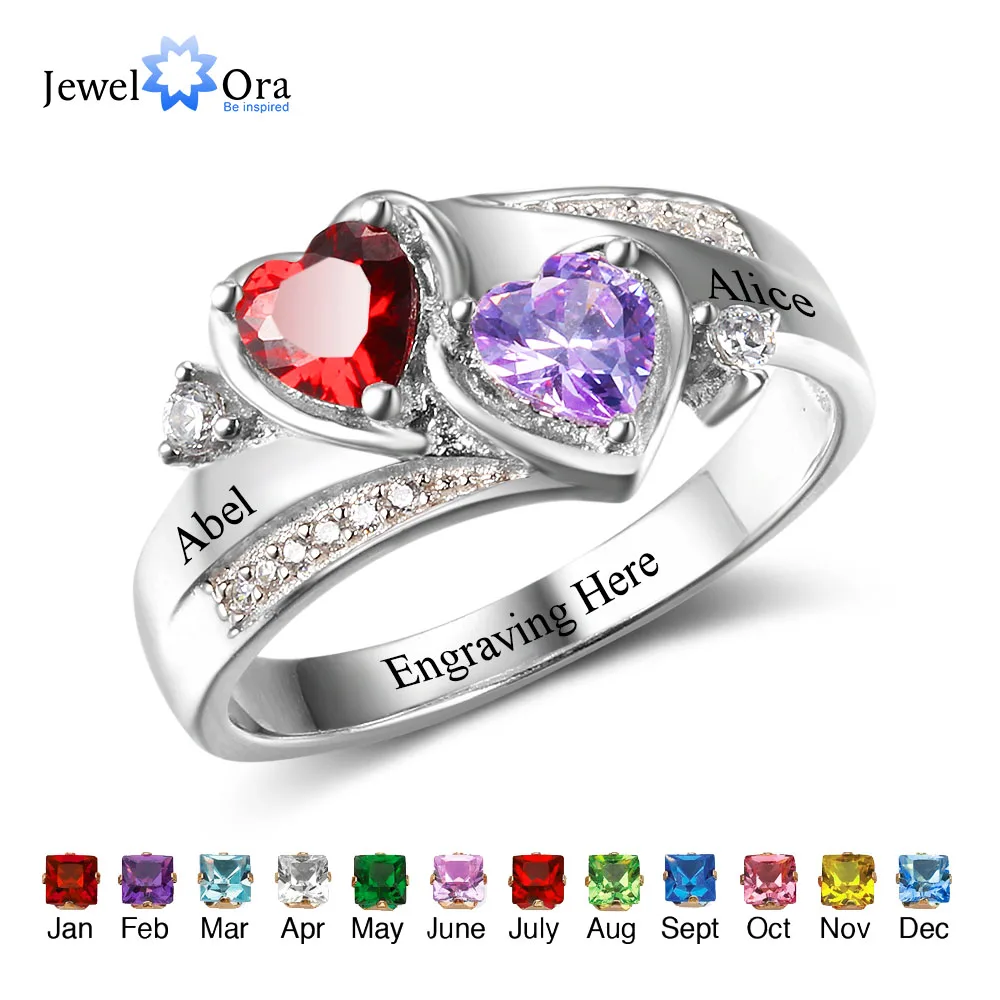 Promise Ring Personalized Engrave Name Custom Heart Birthstone Ring 925