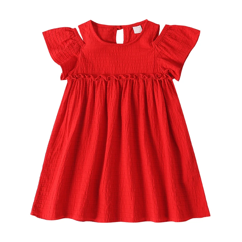 2018 new fashion baby off the shoulder dresses girls solid dress ...