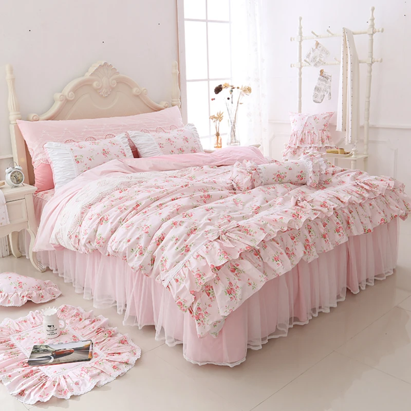 100% Cotton Floral Printed Princess Bedding Set Twin King Queen Size ...