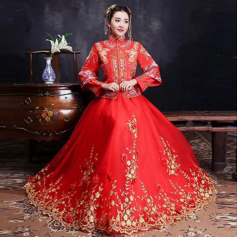 New Red Traditional Chinese Wedding Dress Qipao National Costume Womens