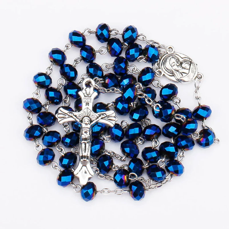 Long Chain Crystal Beads Rosary Necklace Catholic Prayer Rosaries ...