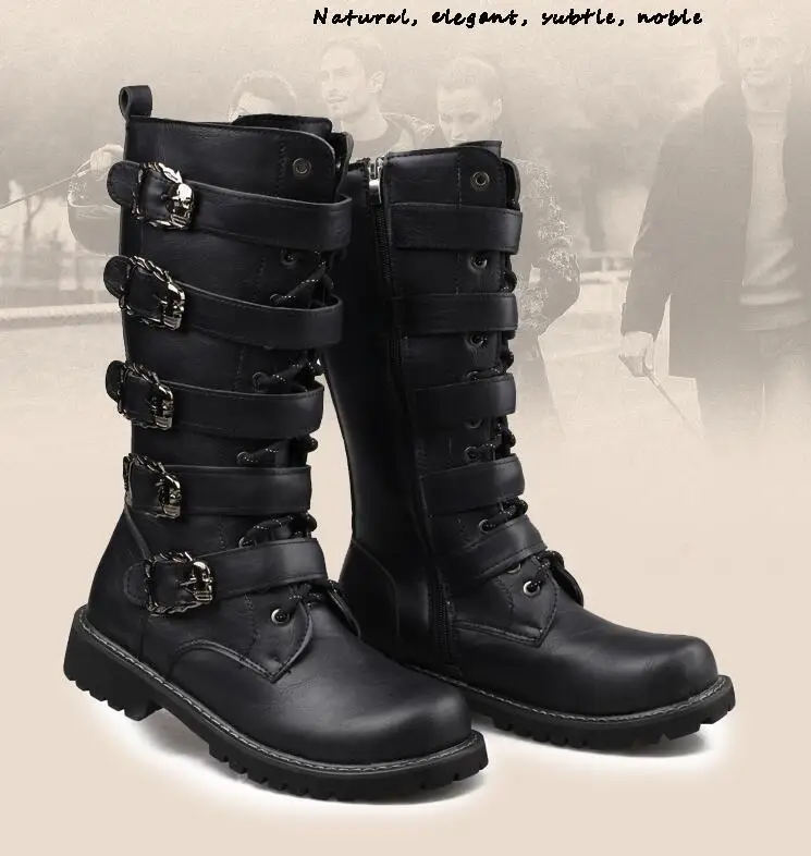 Hot new Goth Punk Rock homem's Knee High moto botas Lace moda Botas de ...