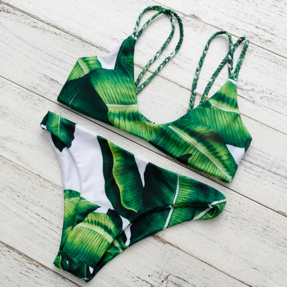 Bonitakinis Brand Swimsuits Sexy Flash Green Leaf Printed Biquini