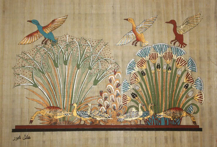 Wall-Art-Home-Decor-Egyptian-Papyrus-The-Nile-Hand-Painted-Painting-on ...