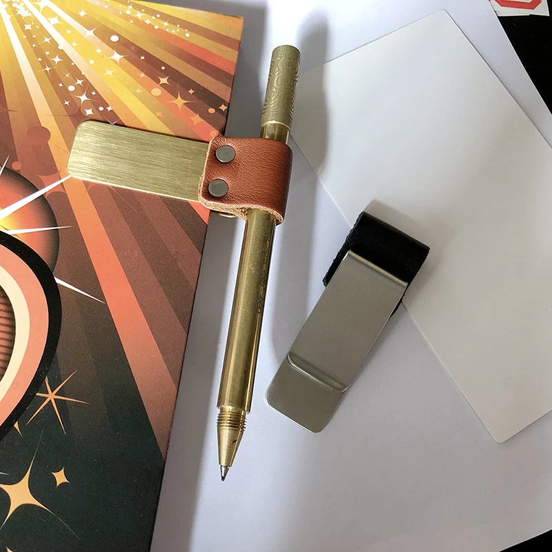 staineless steel penclip pen holder for notebook journal notepad pu ...