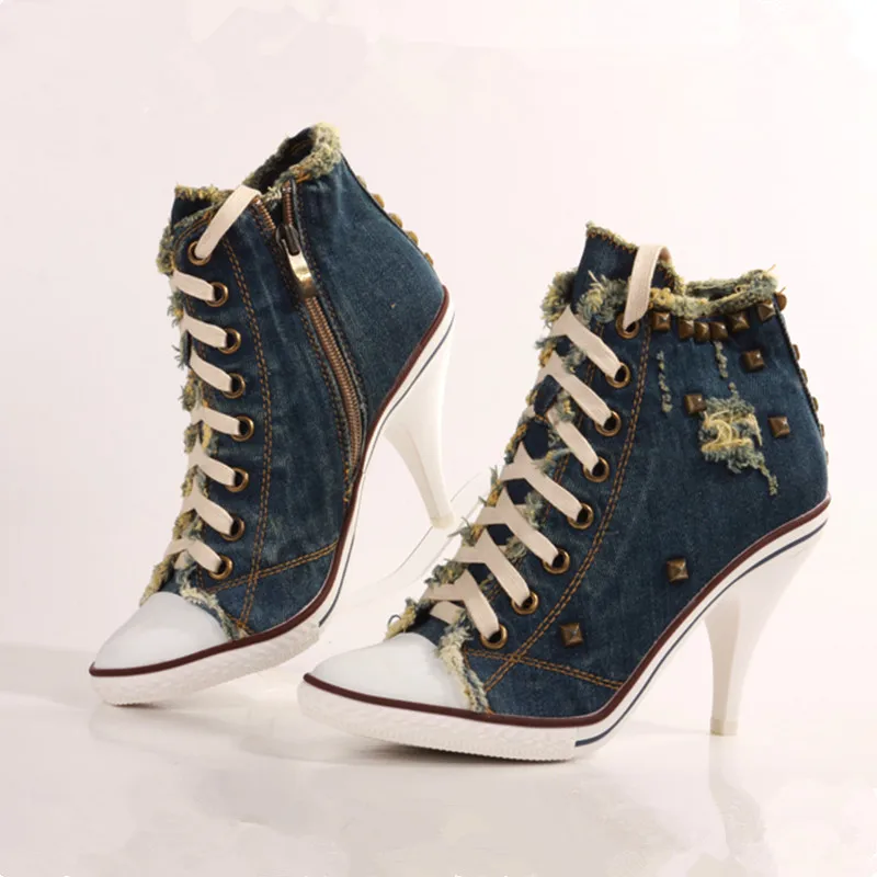 Vintage Dark Blue Women Short Boots Fashion Denim Studded Ankle Booties ...