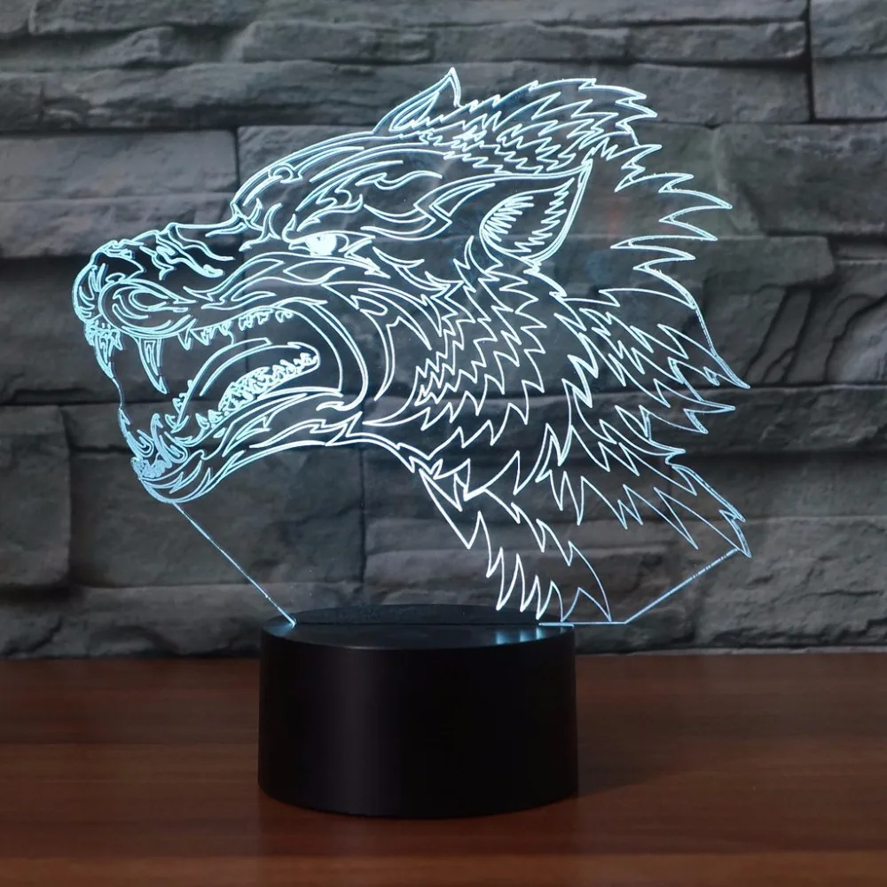 Ferocious Wolf 3D LED Night Light 7 Color Change Fighter Lamp 3D Desk ...