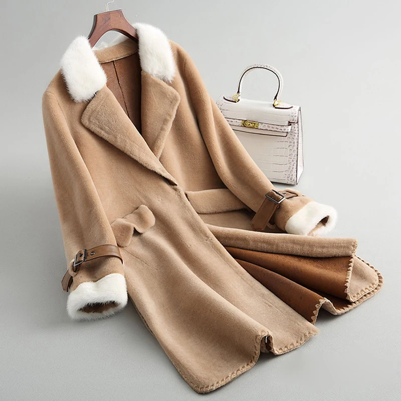 Sheep shearing fur coat women winter thick warm natural shearing fur ...