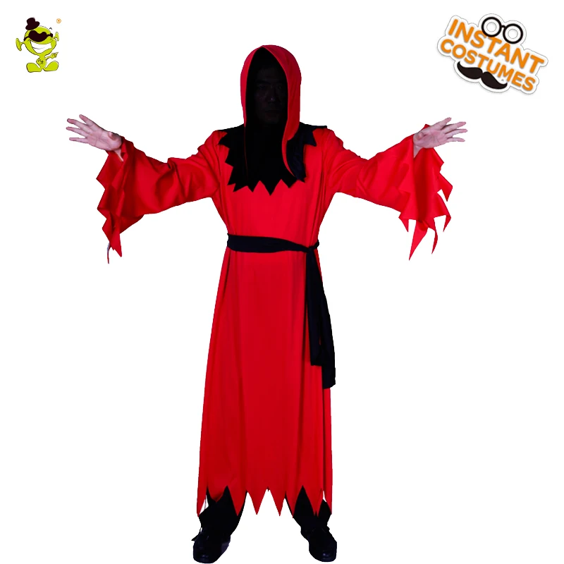 Men's Red Devil Costumes Cosplay Halloween Party Scary Devil Long Robe ...