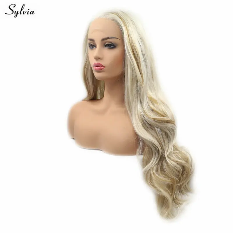 Sylvia Blonde Wig Highlight Gold Heat Resistant Synthetic Lace Front ...