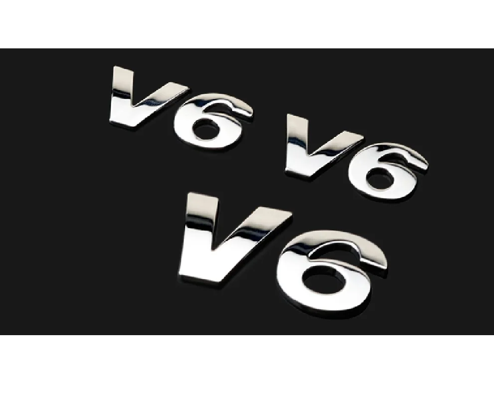 3D Car Sticker Chrome Metal V6 Car Standard Leaf Plate Tail Body ...