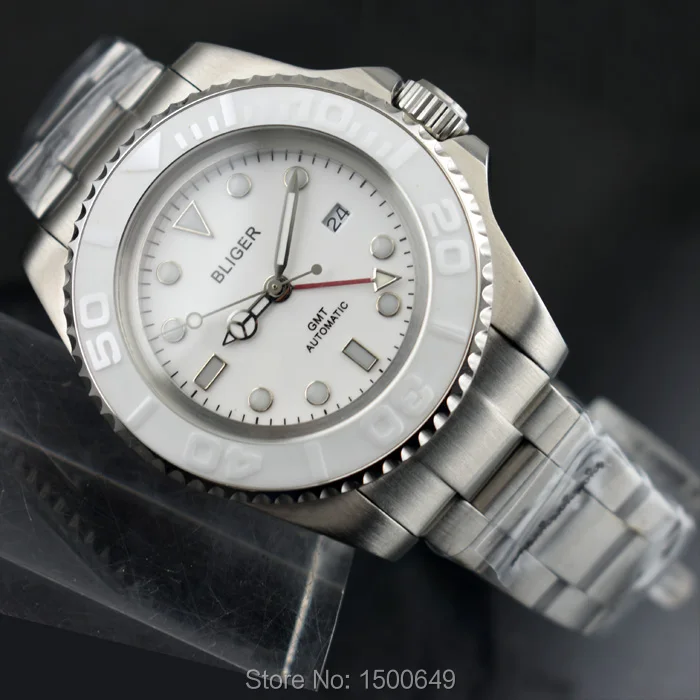 BLIGER-Bliger-watch-43mm-Big-White-Sterile-dial-red-GMT-hand-Ceramic ...