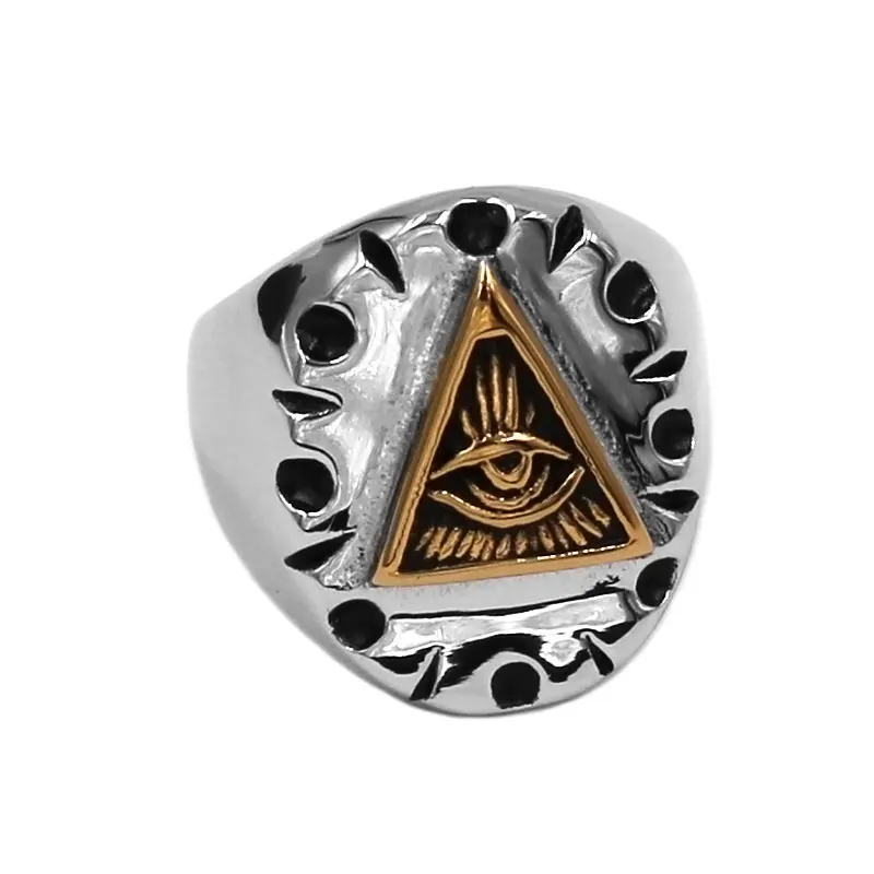 Illuminati Pyramid Eye Ring Stainless Steel Jewelry Gold All Seeing Eye ...