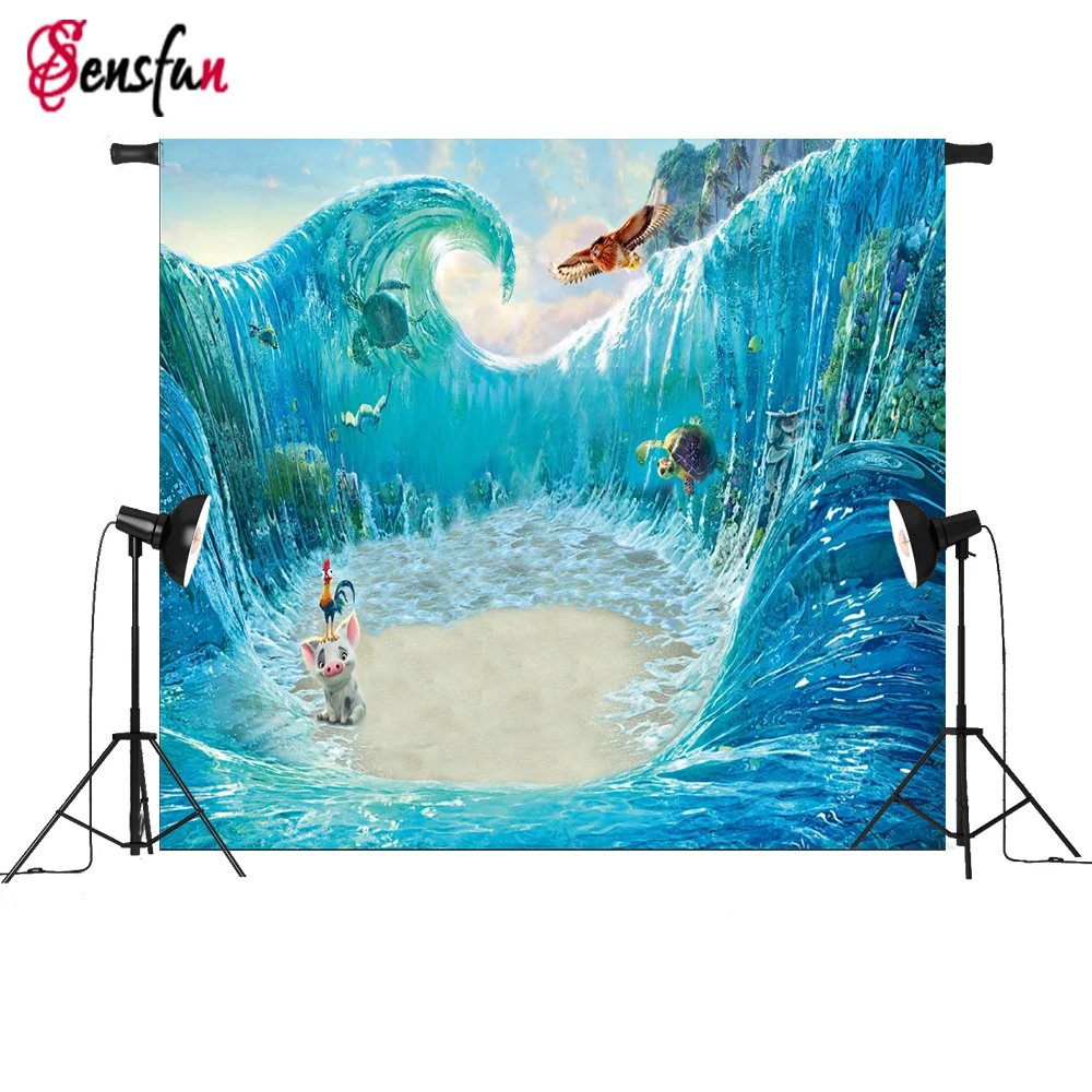 7x5FT Cartoon Scenic Moana Waialiki Maui Surging Wave Custom Photo ...