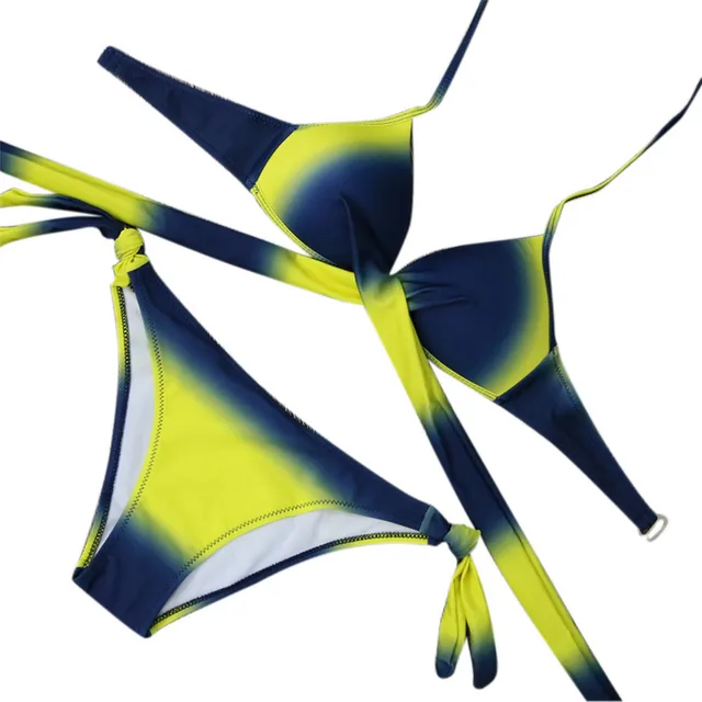 Womens Summer Bikini Set Sexy Backless Swimwear High Elastic Gradient