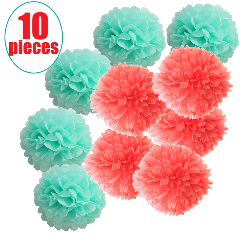 10 unids/lote de pompones de papel de color verde menta y limón rojo ...