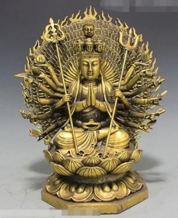Tibet Buddhism Thousand Arms Hand Avalokiteshvara Pure Copper Kwan Yin Statue In Statues